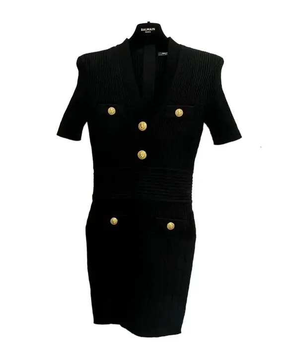 Balmain V-neck Woven Mesh Mini Dress