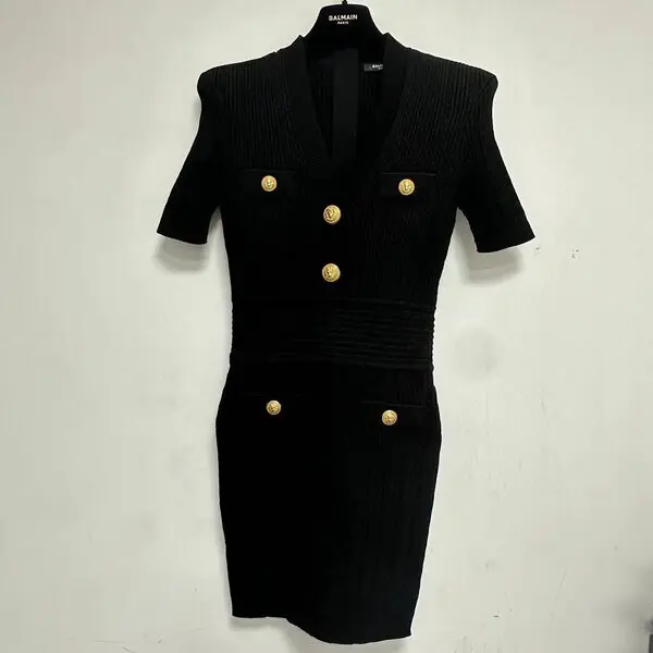 Balmain V-neck Woven Mesh Mini Dress