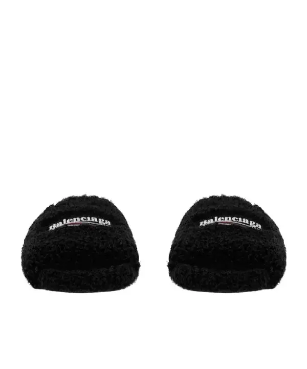 Balenciaga Embroidered Furry Slide Sandals