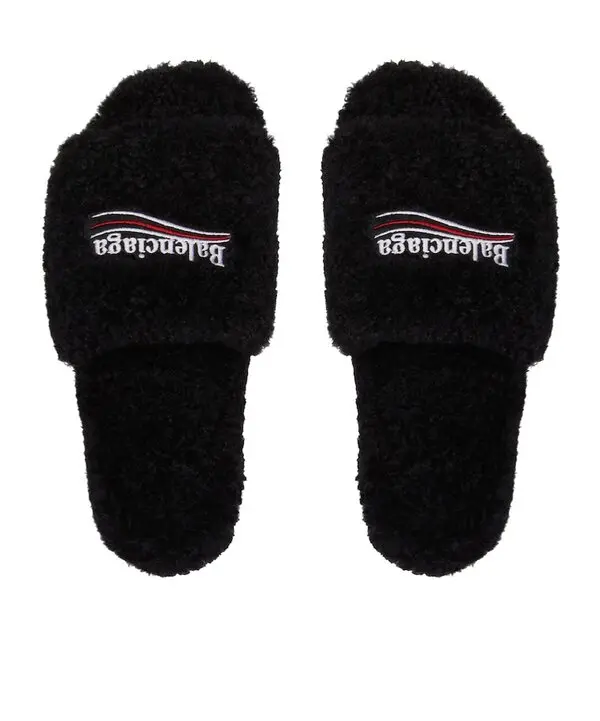 Balenciaga Embroidered Furry Slide Sandals