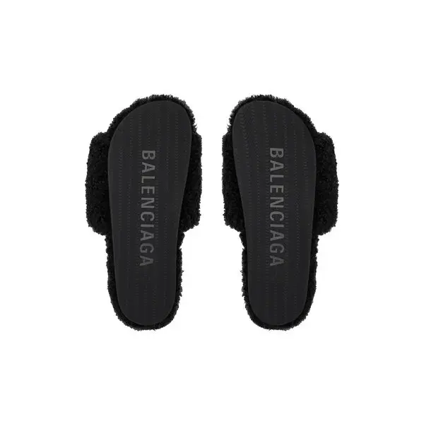 Balenciaga Embroidered Furry Slide Sandals