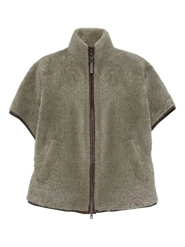 Brunello Cucinelli Monili Chain-detail Shearling Jacket - Gray