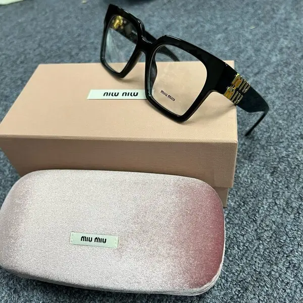 Miu Miu Square Frame Glasses With Gold Tone Logo Embellishment