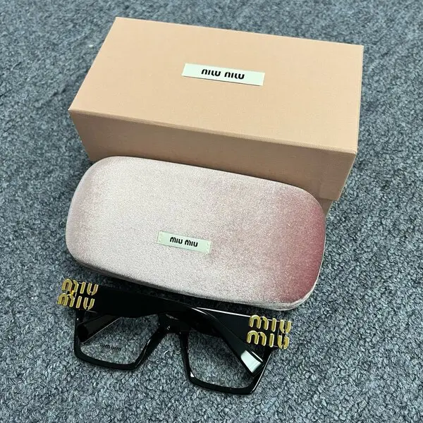 Miu Miu Square Frame Glasses With Gold Tone Logo Embellishment