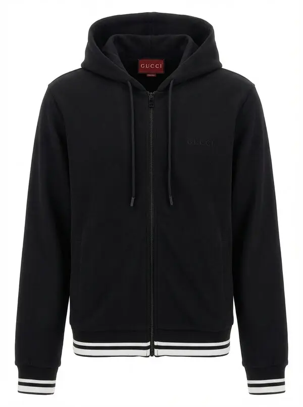 Gucci Technical Jersey Hooded Zip Jacket With Embossed Logo - Black