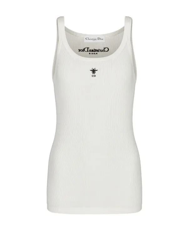 Dior Ribbed Cotton Singlet With Bee Embroidery - White