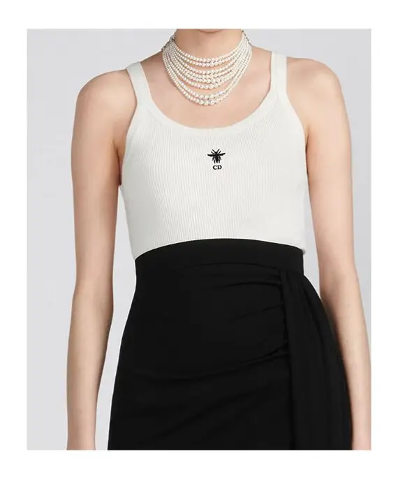 Dior Ribbed Cotton Singlet With Bee Embroidery
