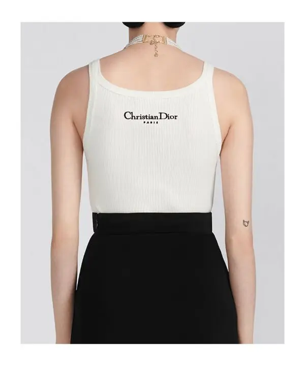 Dior Ribbed Cotton Singlet With Bee Embroidery