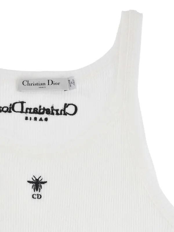 Dior Ribbed Cotton Singlet With Bee Embroidery