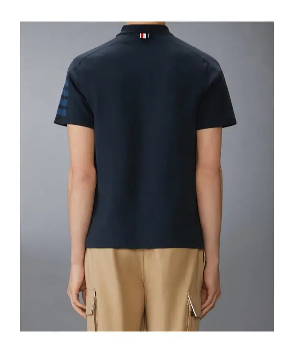 Thom Browne 4-bar Stripe Cotton Polo Shirt - Navy Blue