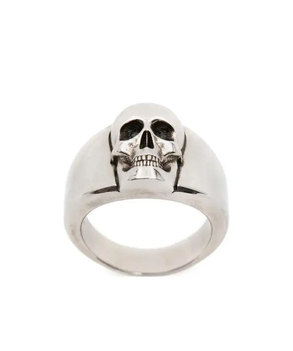 Alexander McQueen Skull Signet Logo Detailed Ring - White
