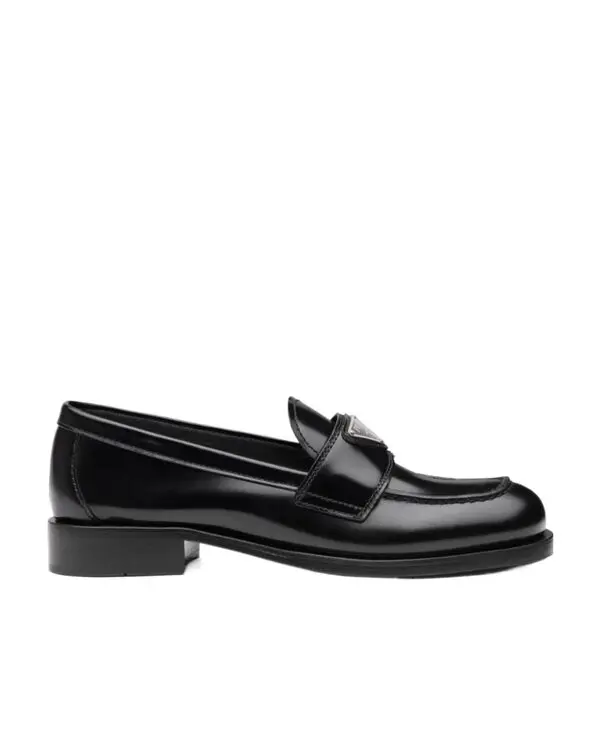 Prada Triangle-logo Leather Loafers - Black