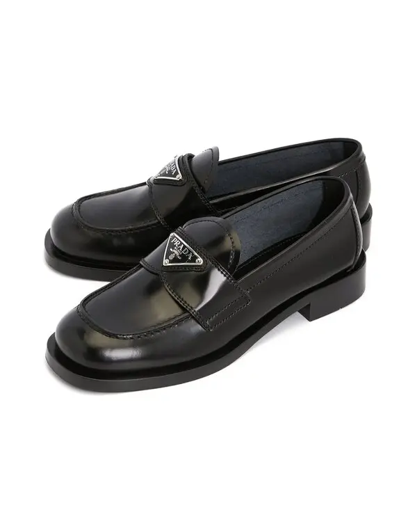 Prada Triangle-logo Leather Loafers - Black
