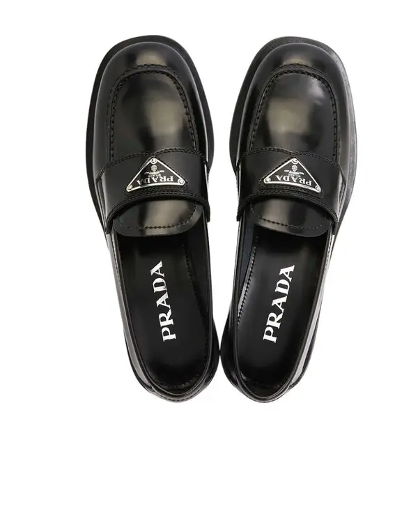 Prada Triangle-logo Leather Loafers - Black