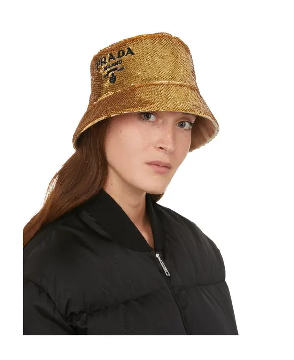 Prada Sequined Bucket Hat - Brown