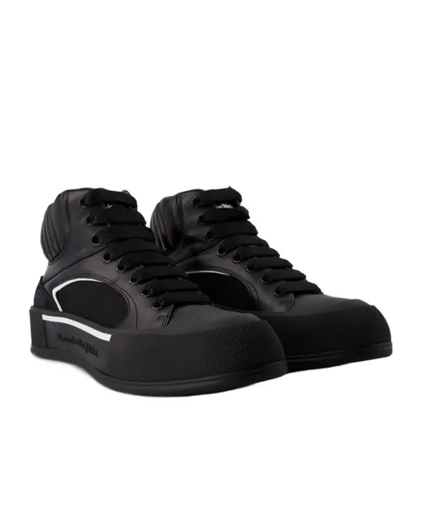 Alexander McQueen Seal-embroidered High-top Sneakers - Black