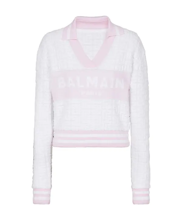 Balmain Pb Monogram Jacquard Knit Polo Shirt - White