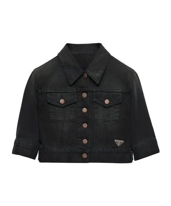 Prada Cropped Denim Jacket With Logo Detail