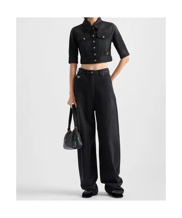 Prada Cropped Denim Jacket With Logo Detail