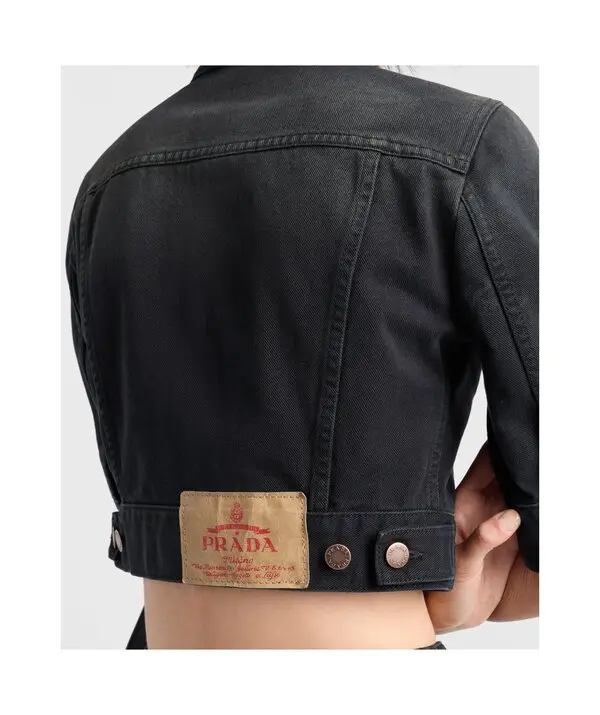 Prada Cropped Denim Jacket With Logo Detail