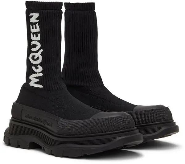 Alexander McQueen Tread Slick Logo Intarsia Boots - Black