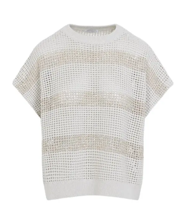 Brunello Cucinelli Short Sleeve Knitted Top - White/nude