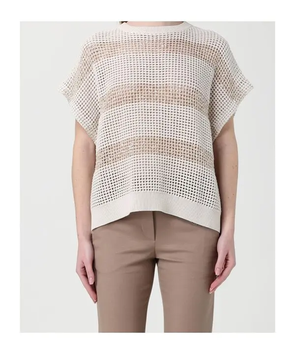 Brunello Cucinelli Short Sleeve Knitted Top - White/nude