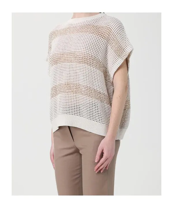 Brunello Cucinelli Short Sleeve Knitted Top - White/nude