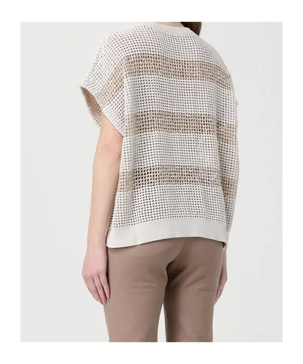 Brunello Cucinelli Short Sleeve Knitted Top - White/nude