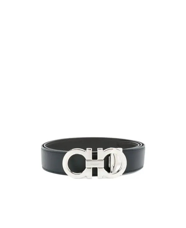 FERRAGAMO Reversible Leather Belt With Logo Buckle - Black