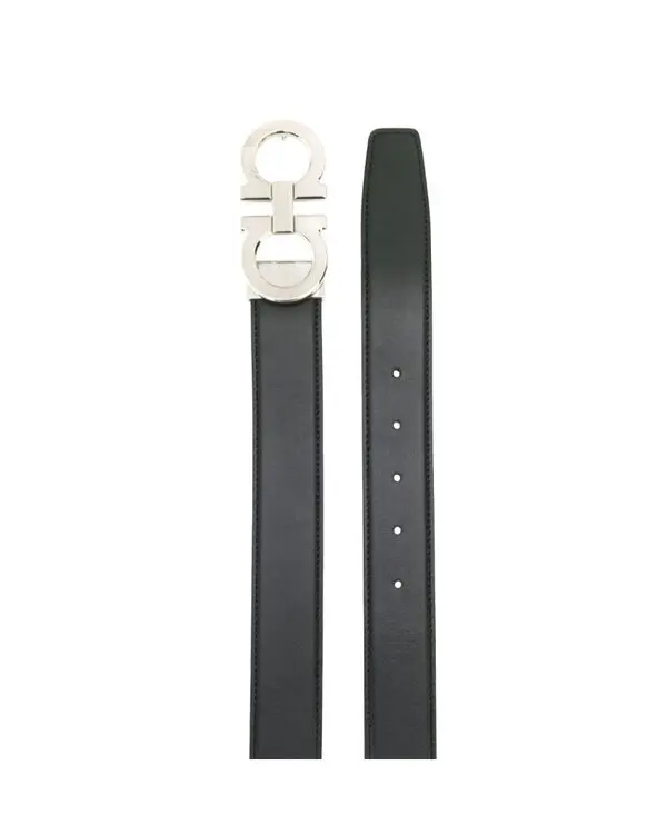 FERRAGAMO Reversible Leather Belt With Logo Buckle - Black