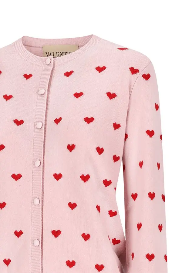 Valentino Garavani Heart Intarsia Button-up Cardigan
