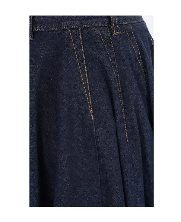Alaïa Pleated Denim Midi Skirt
