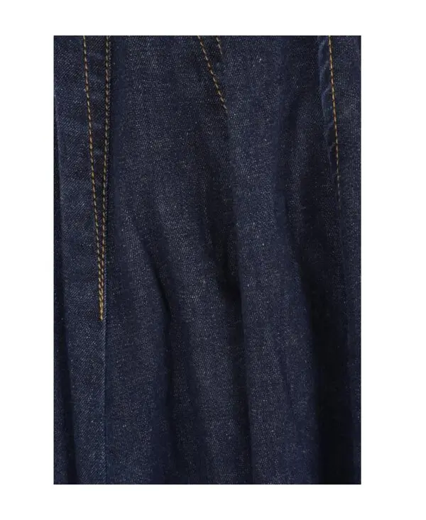 Alaïa Pleated Denim Midi Skirt