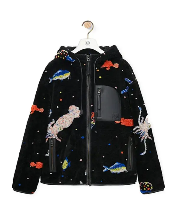 Loewe Printed Fleece Hooded Jacket - Black/multicolor