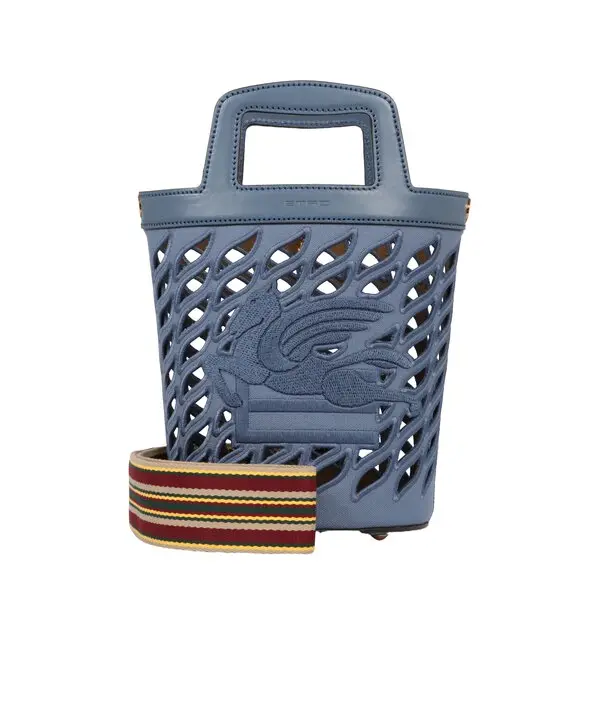 Etro Logo Embroidered Cut-out Detailed Bucket Bag - Blue