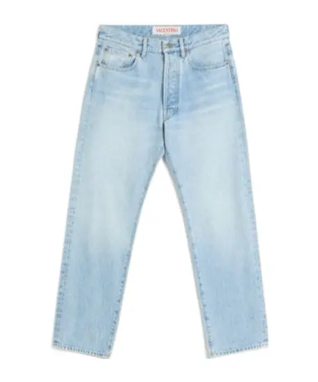 Valentino Garavani Straight Leg Jeans With Logo Patch - Denim