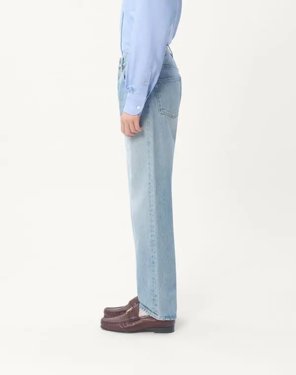 Valentino Garavani Straight Leg Jeans With Logo Patch - Denim