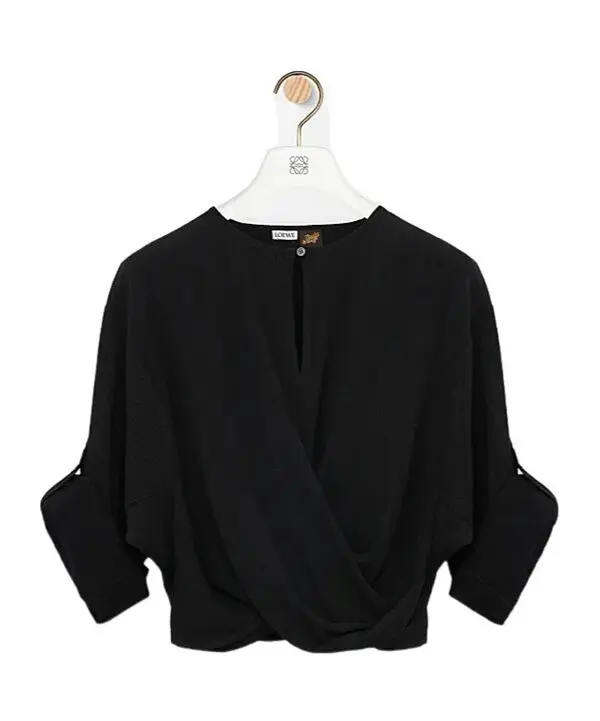 Loewe Crew Neck Blouse In Cotton And Silk - Black