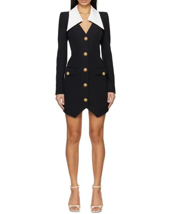 Balmain V-neck Buttoned Mini Dress With Lapel Detail
