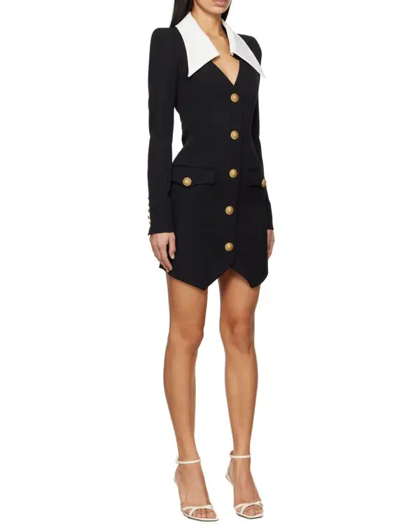 Balmain V-neck Buttoned Mini Dress With Lapel Detail