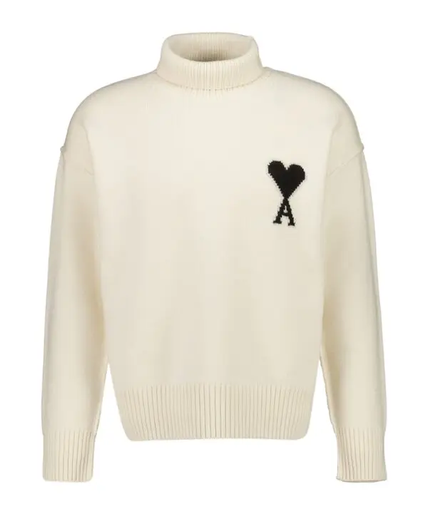 AMI Paris De Coeur Turtleneck Knitted Jumper - Nude