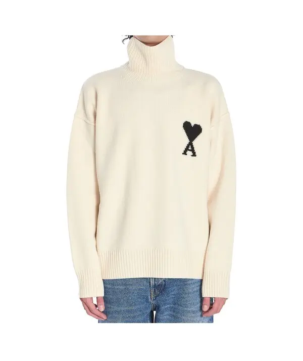 Ami De Coeur Turtleneck Logo Intarsia-knit Jumper - White