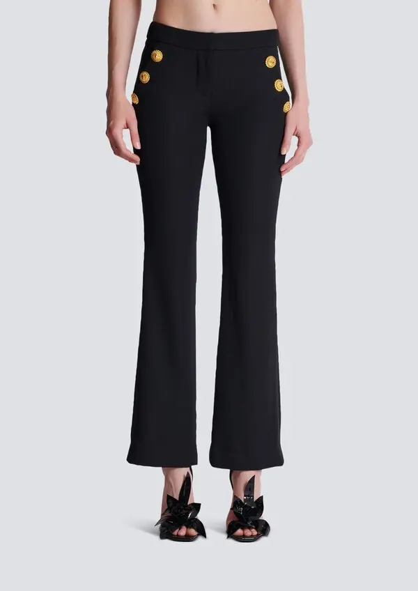 Balmain Low-top Flared Trousers With Gold Button Detail