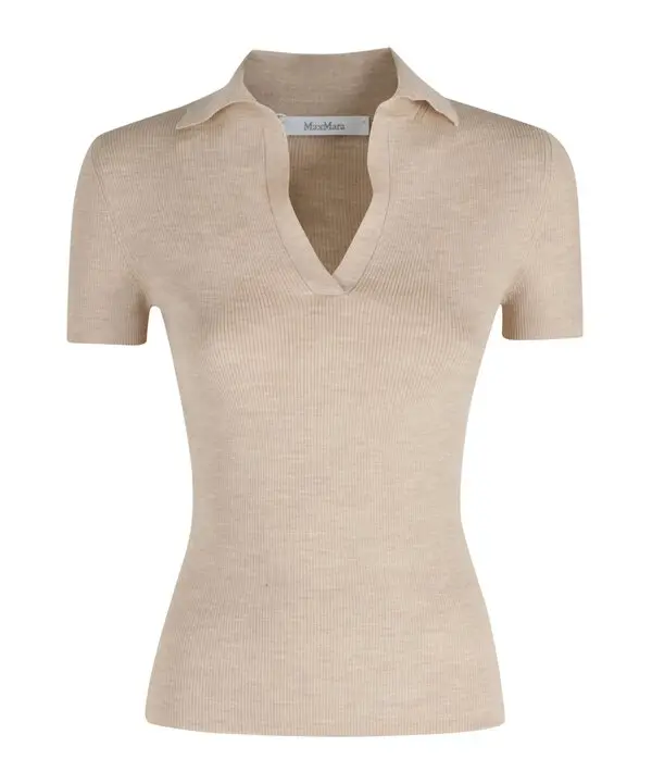 Max Mara Albero V-neck Ribbed T-shirt - Nude
