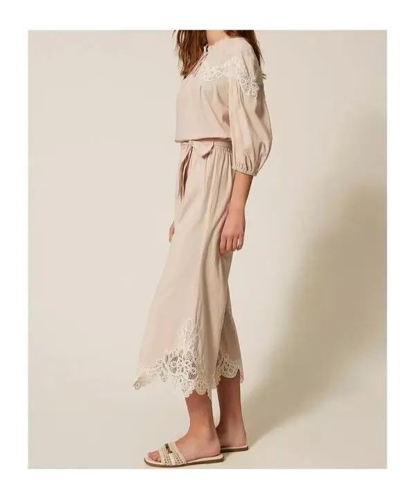TWINSET Lace-trim Belted Trousers - Nude