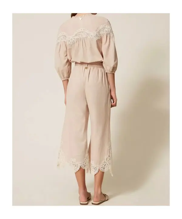 TWINSET Lace-trim Belted Trousers - Nude