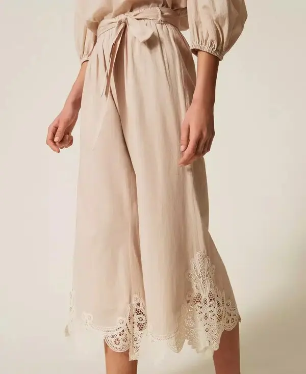 TWINSET Lace-trim Belted Trousers - Nude
