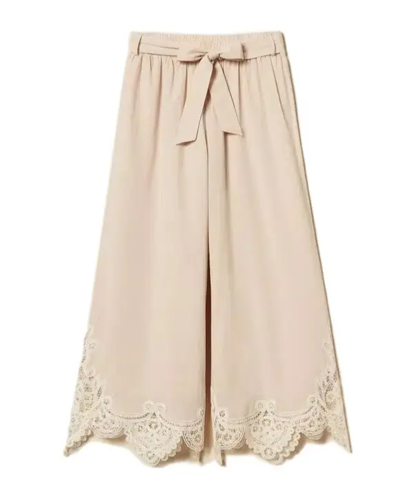 TWINSET Lace-trim Belted Trousers - Nude