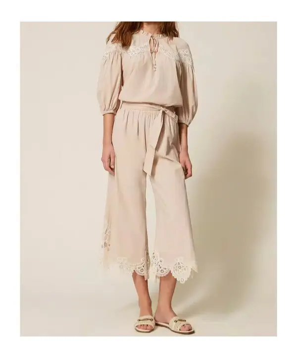 TWINSET Lace-trim Belted Trousers